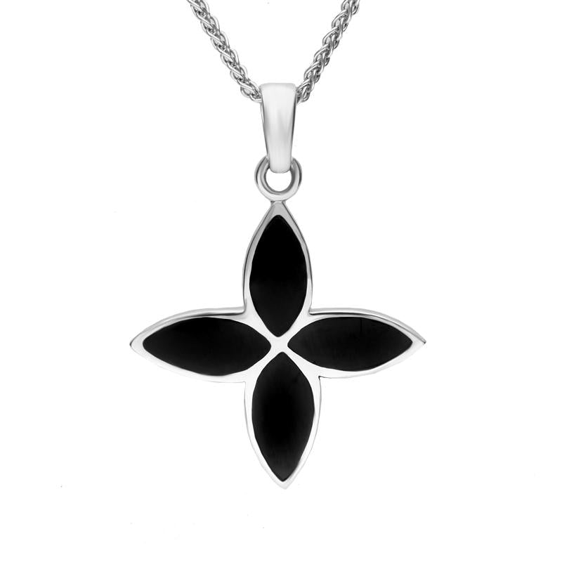 Sterling Silver Whitby Jet Four Stone Cross Necklace D P1262 ...