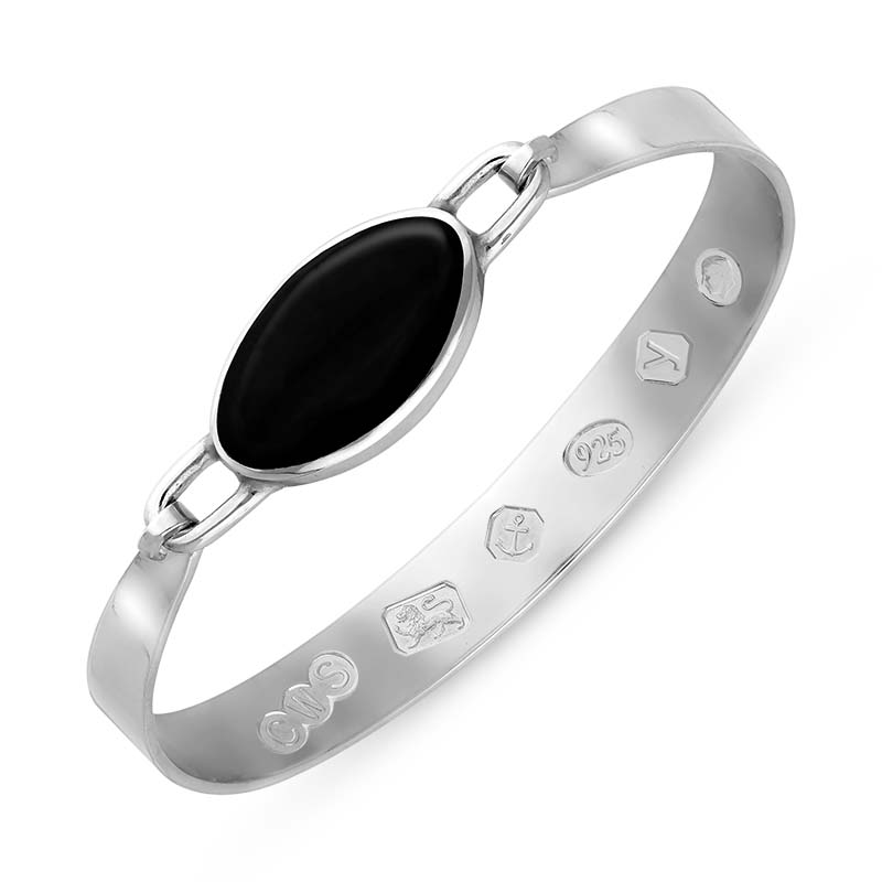 Sterling Silver Whitby Jet King's Coronation Hallmark Wide Oval Bangle ...